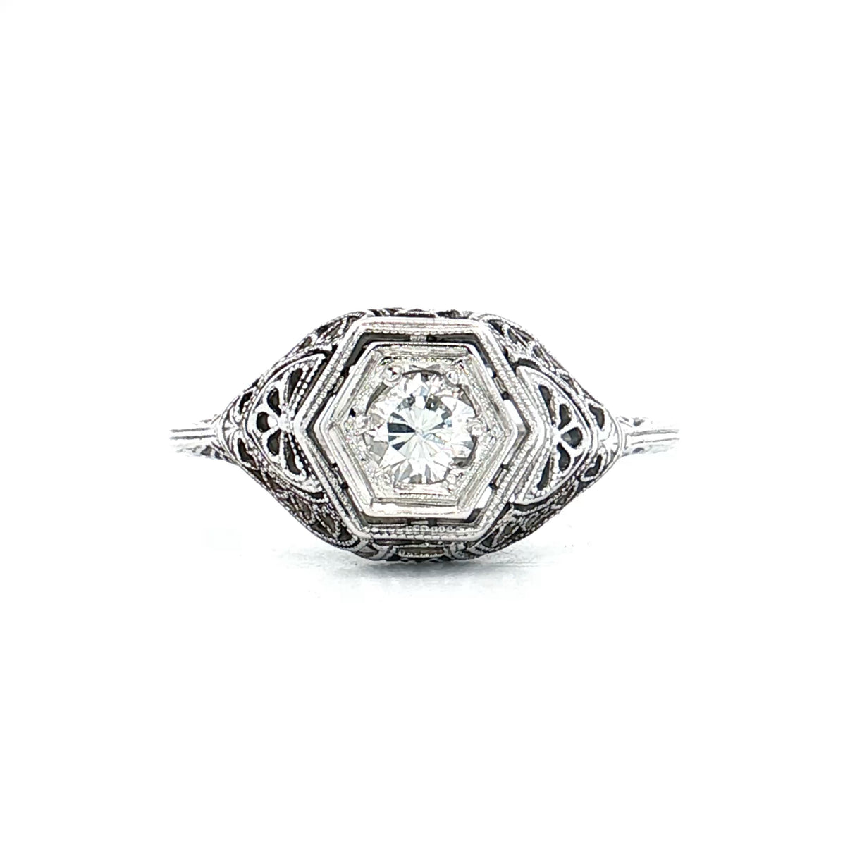 .28 Antique Deco Diamond Filigree Engagement Ring 18k – Filigree Jewelers