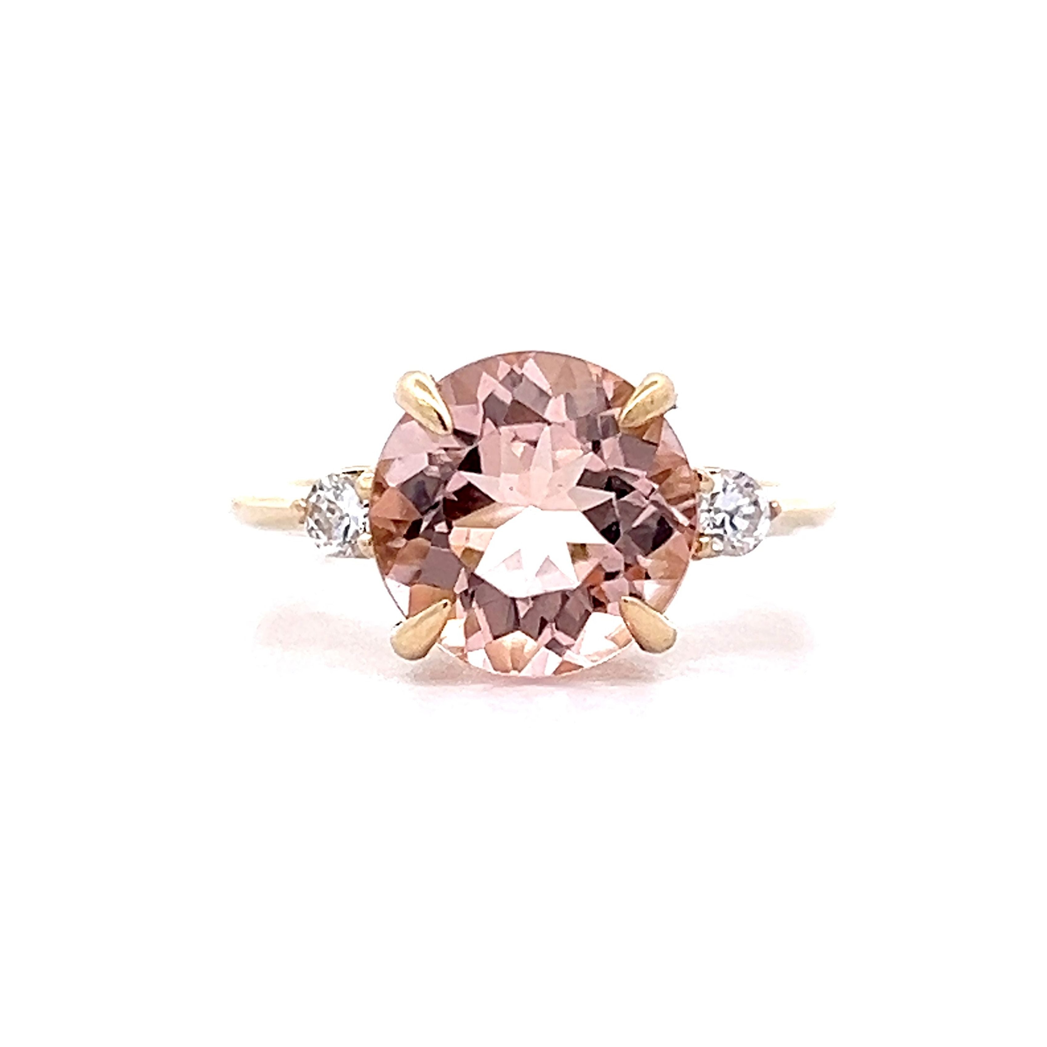 3.85 Morganite Three Stone Ring in 14k Yellow Gold - Filigree Jewelers