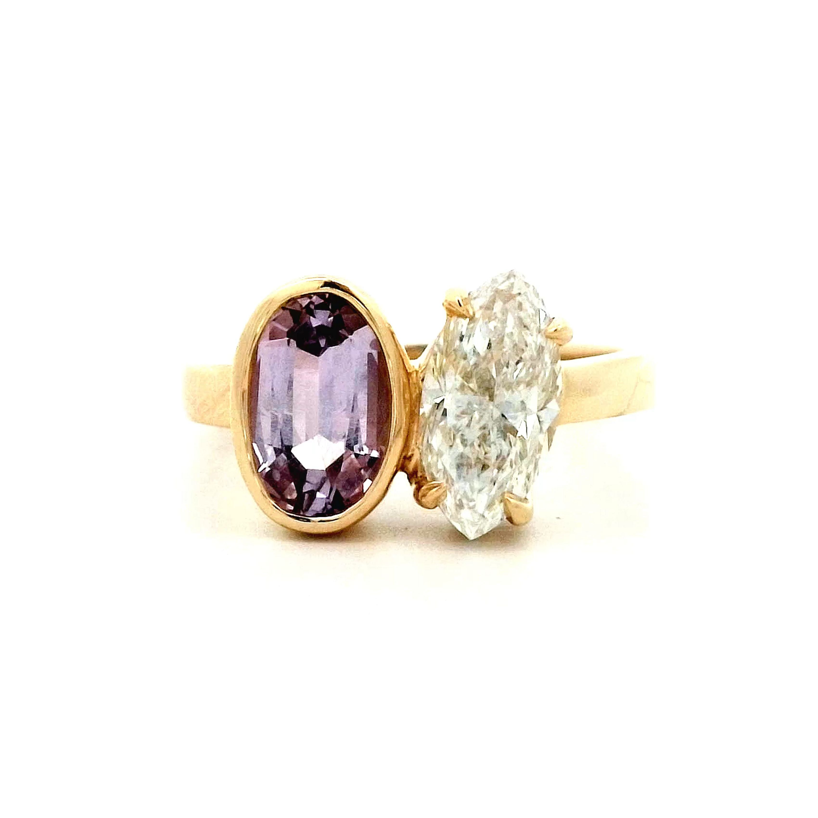Bezel Diamond & Spinel Toi Et Moi Ring in Yellow Gold – Filigree Jewelers