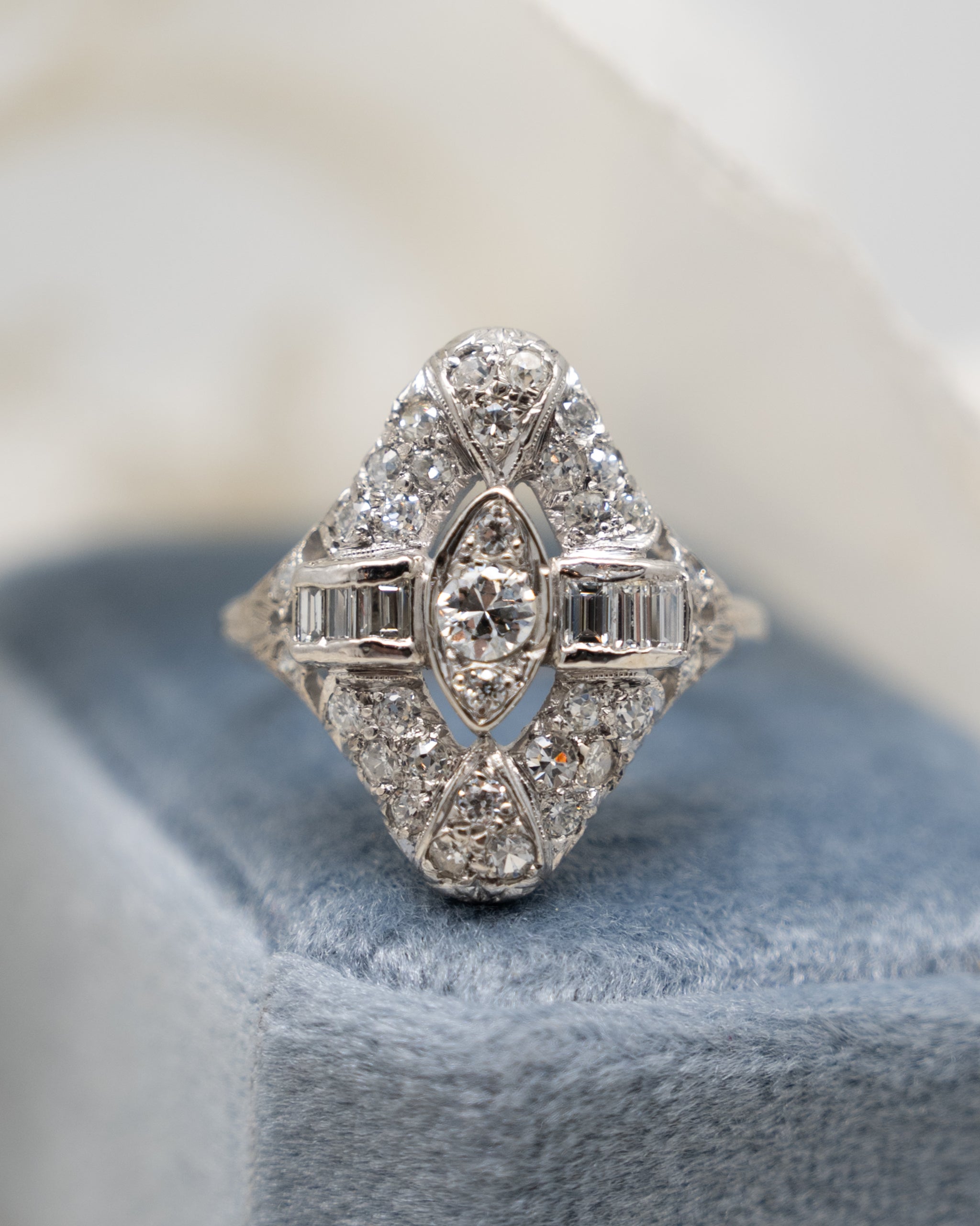 .30 Antique Diamond Deco Dinner Ring in 14k White Gold – Filigree Jewelers