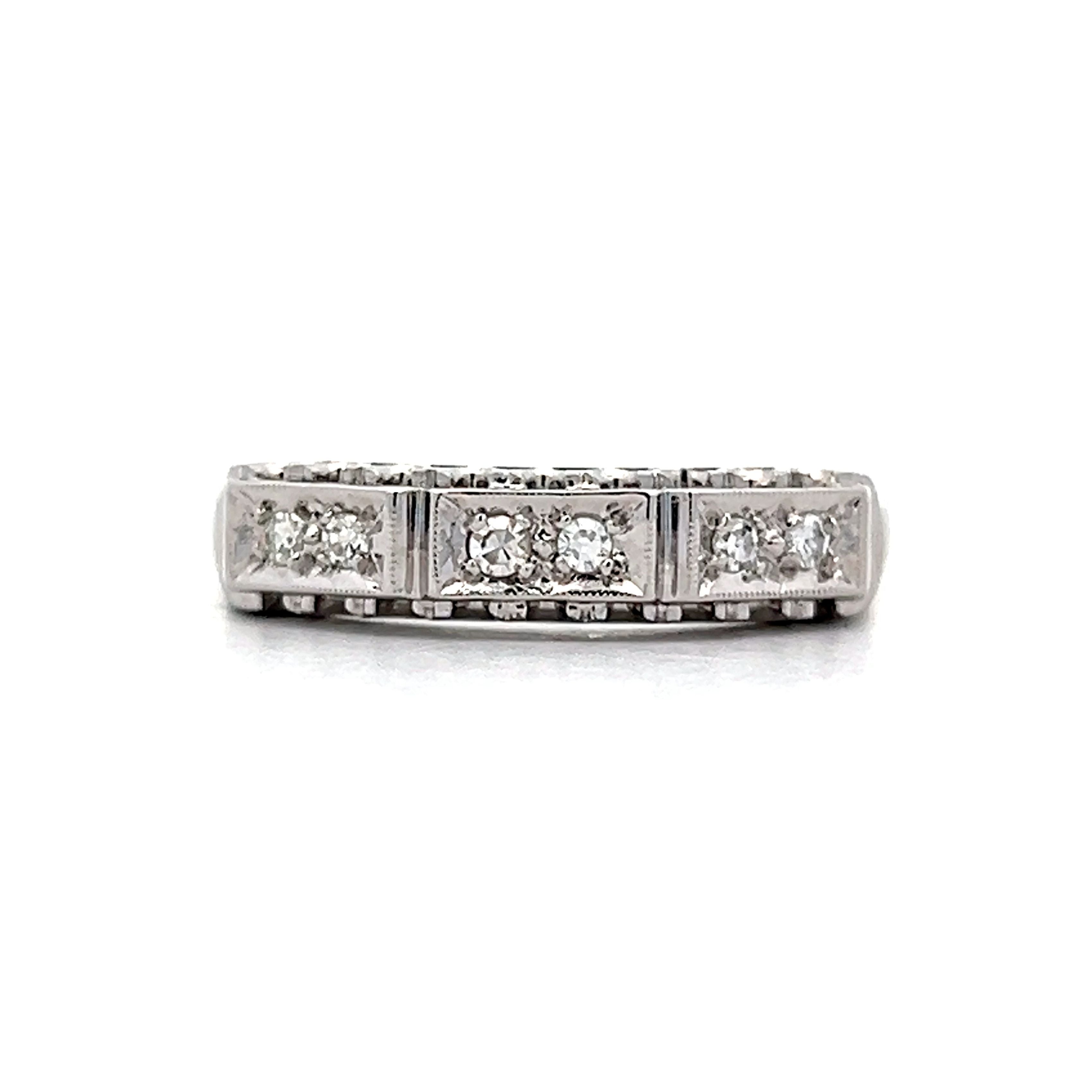 Mens Vintage Diamond Wedding Band in 14k White Gold – Filigree Jewelers