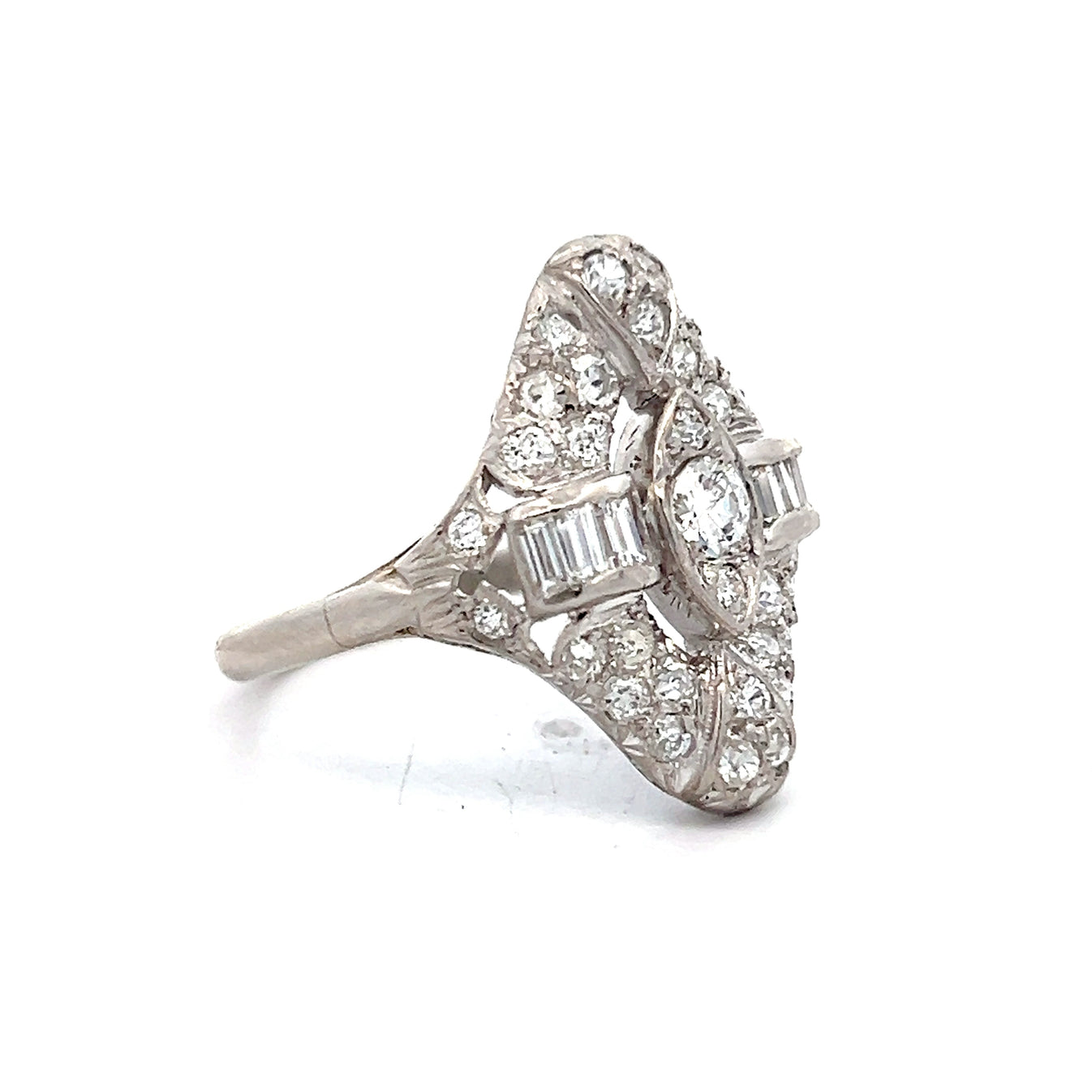 .30 Antique Diamond Deco Dinner Ring in 14k White Gold – Filigree Jewelers