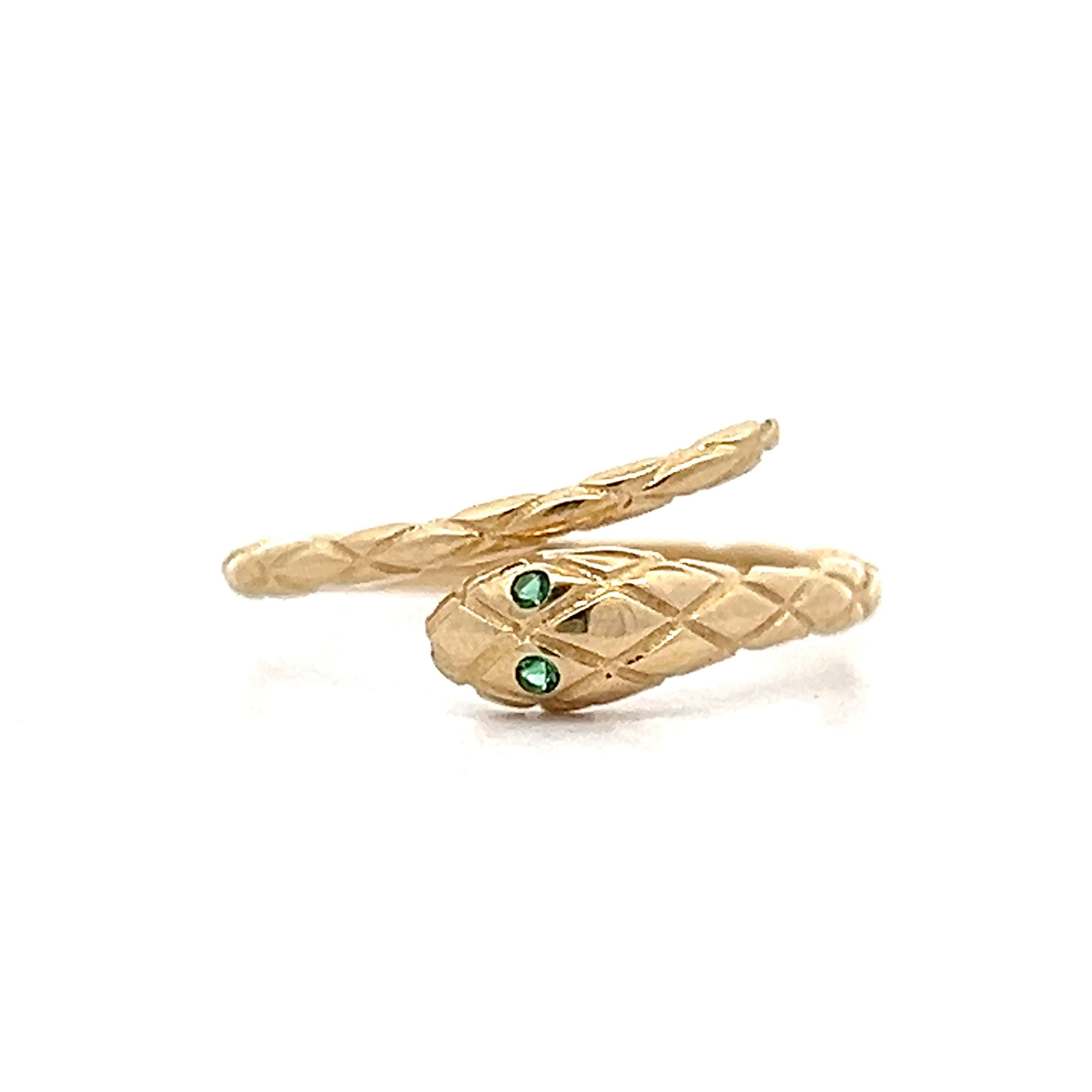 .02 Emerald Stacking Snake Ring in 14k Yellow Gold - Filigree Jewelers