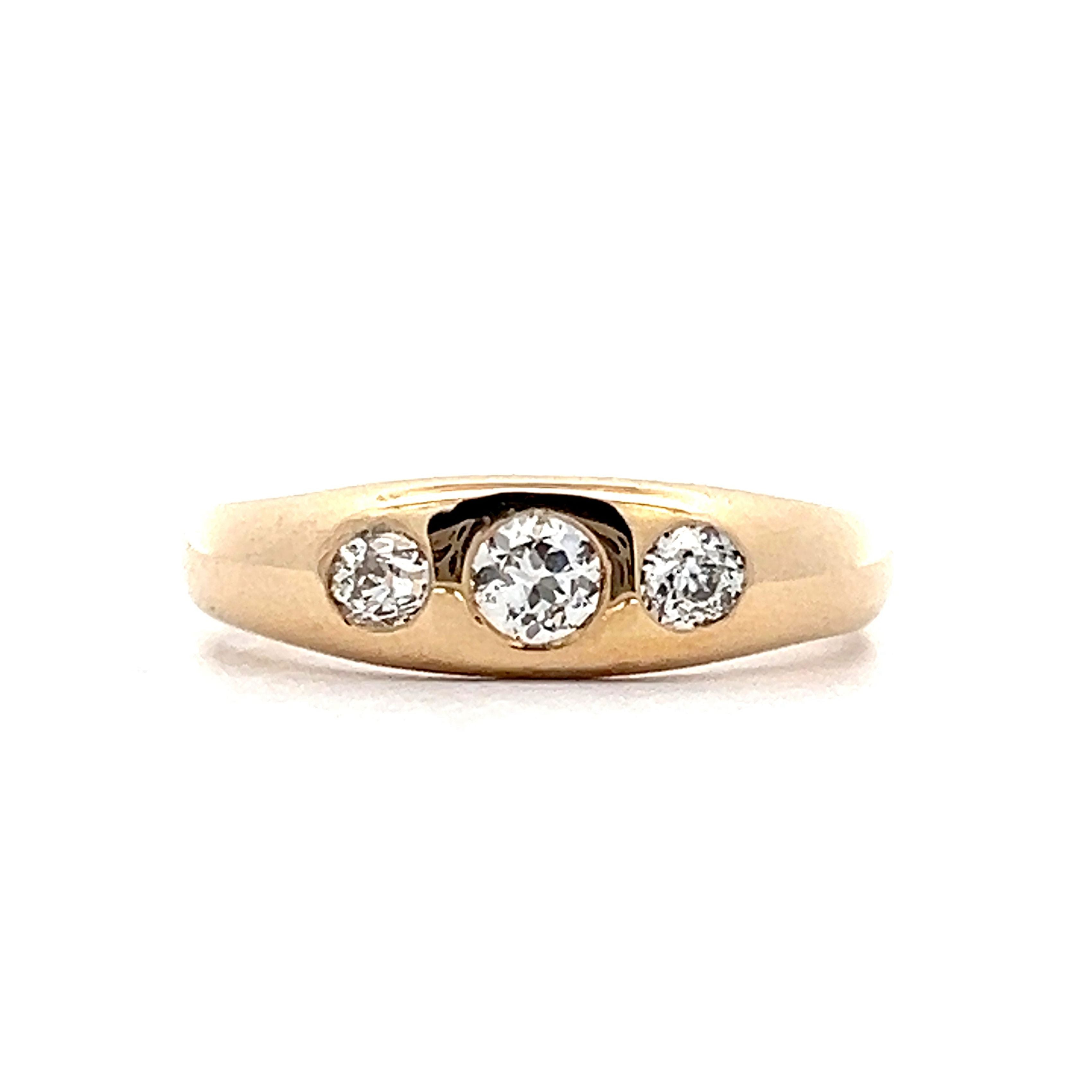 Victorian Mens Flush Set Diamond Three Stone Ring – Filigree Jewelers