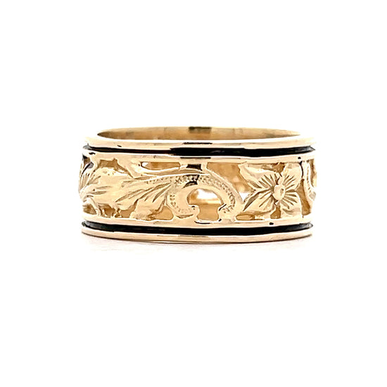 Vintage Mid-Century Floral Engraved Ring in 14k Yellow Gold – Filigree ...