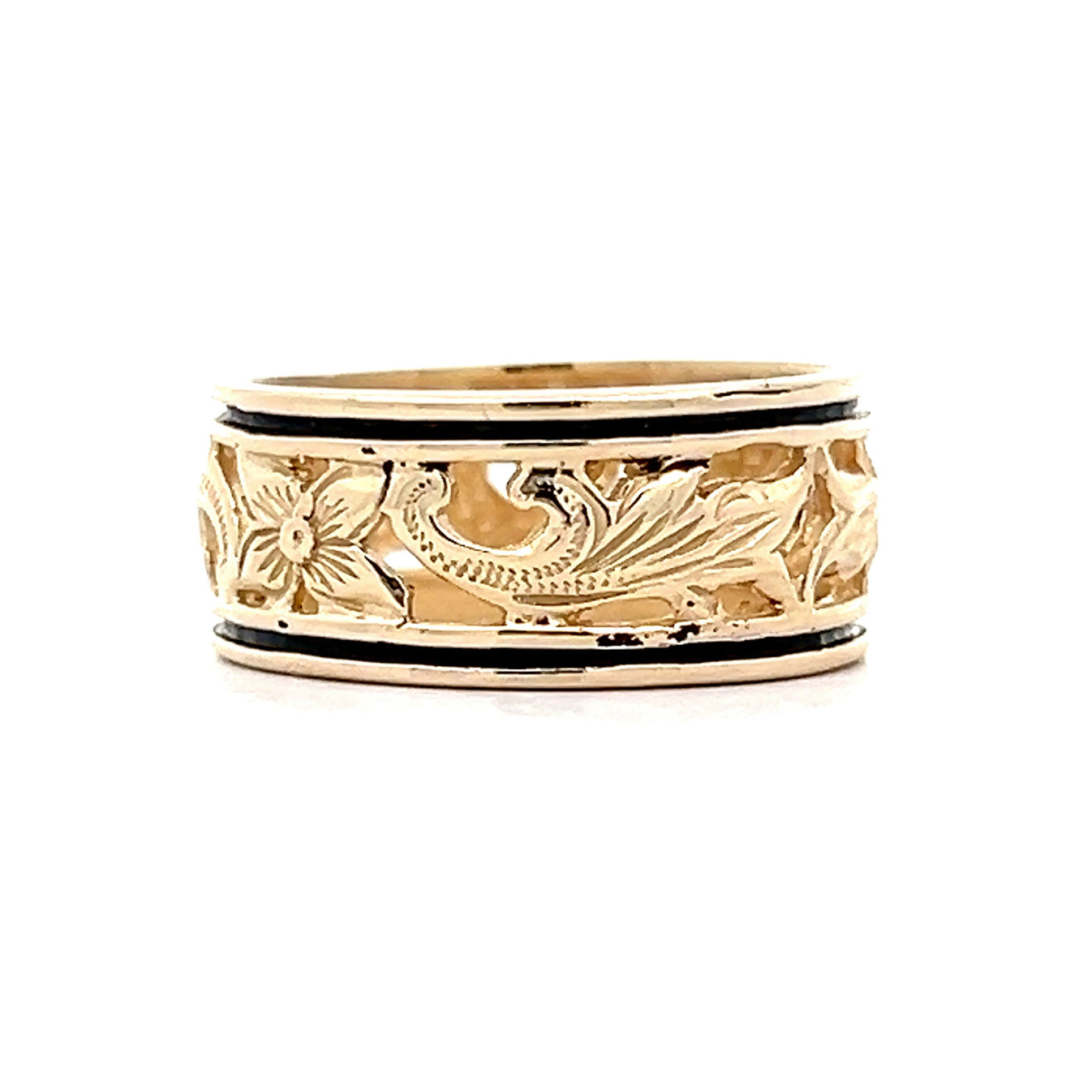 Vintage Mid-Century Floral Engraved Ring in 14k Yellow Gold – Filigree ...