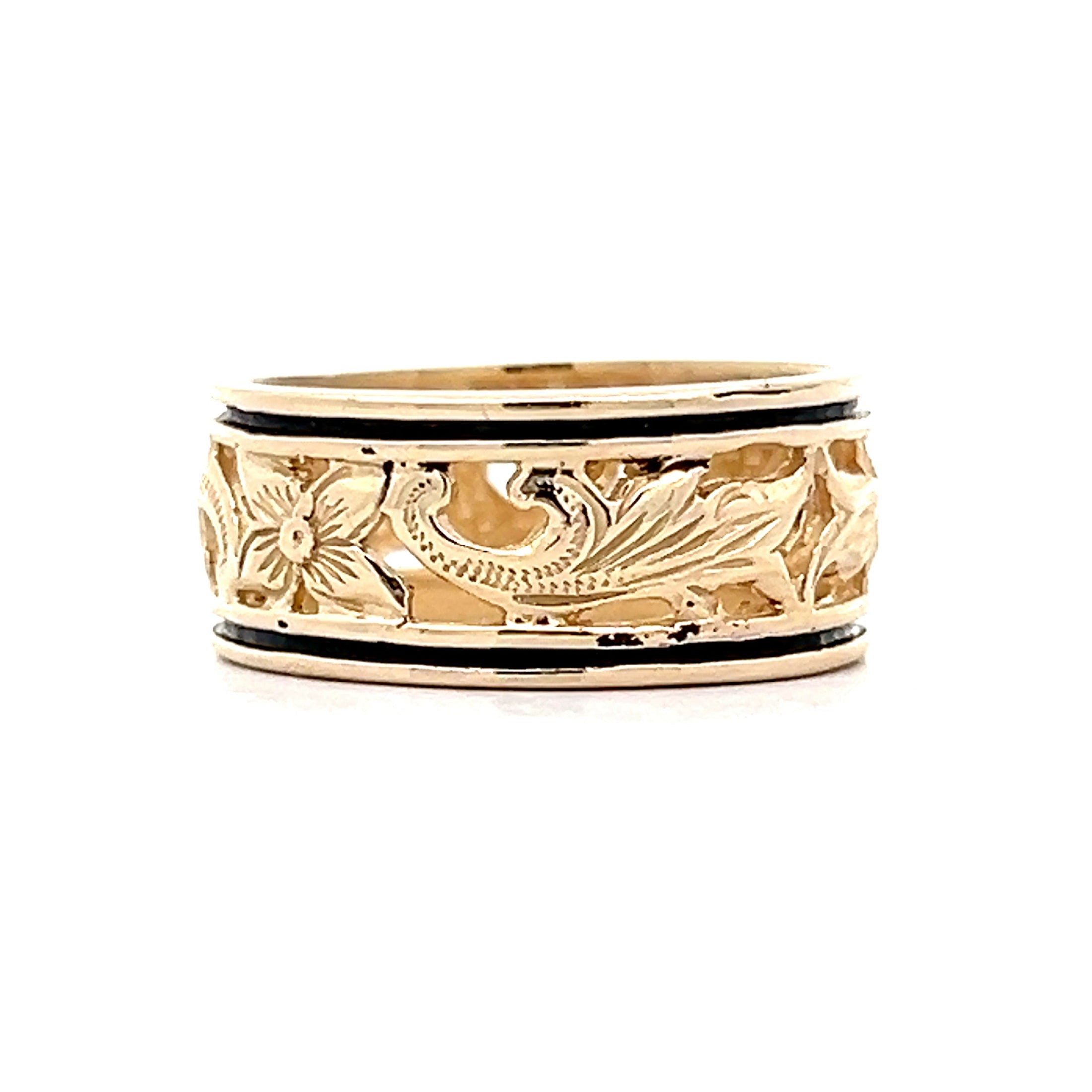 Vintage Mid-Century Floral Engraved Ring in 14k Yellow Gold – Filigree ...