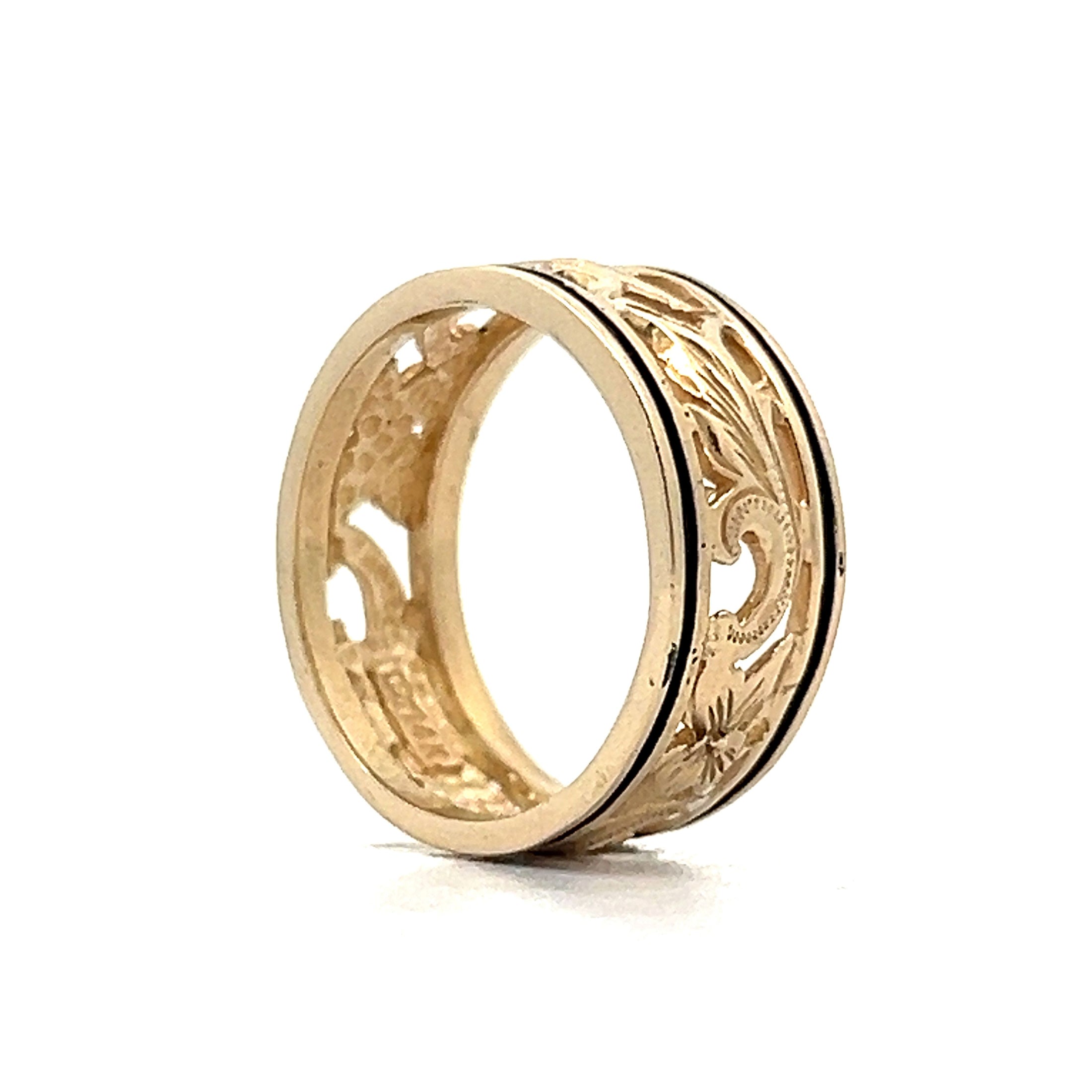 Vintage Mid-Century Floral Engraved Ring in 14k Yellow Gold – Filigree ...