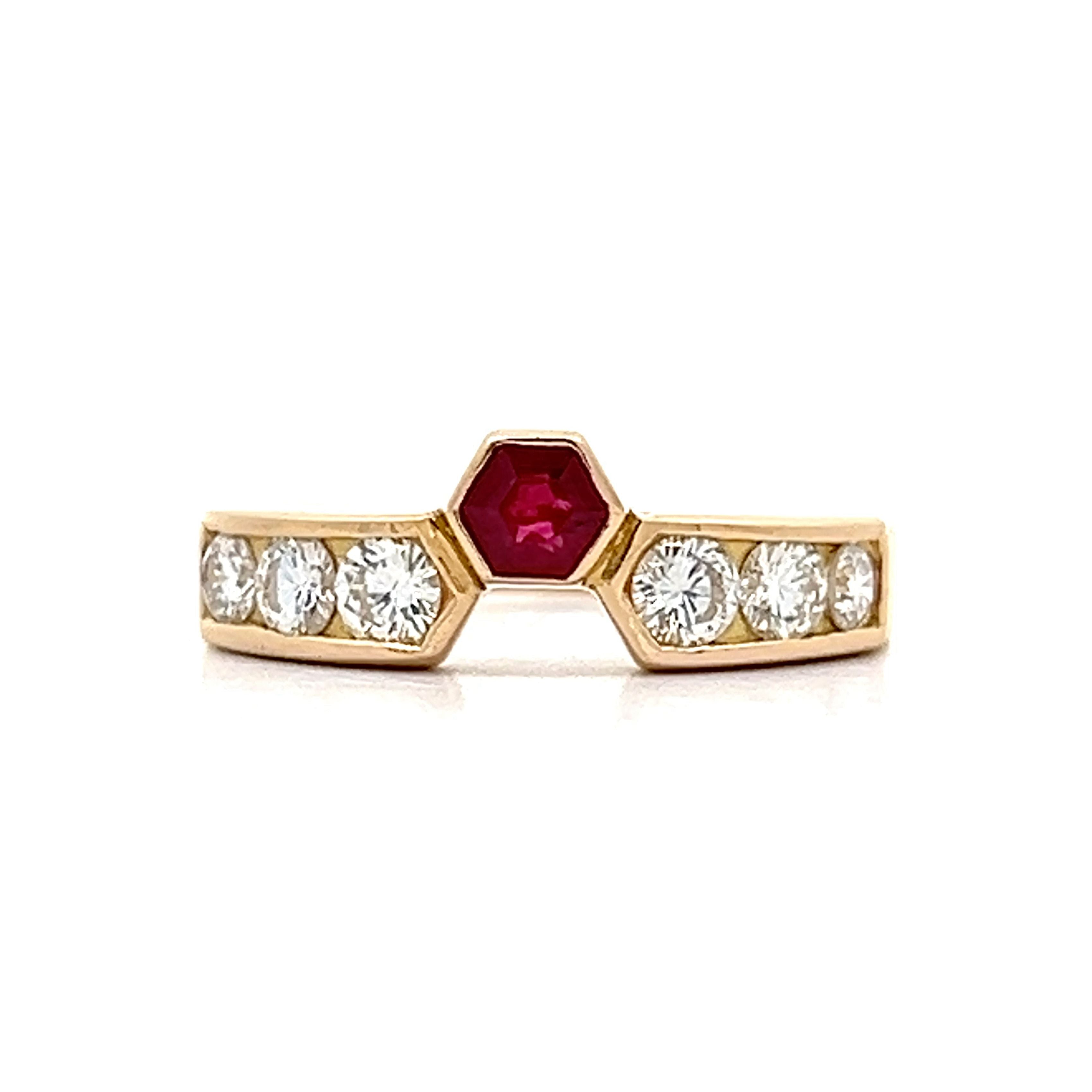 Ruby & Diamond Stacking Ring in 18k Yellow Gold - Filigree Jewelers