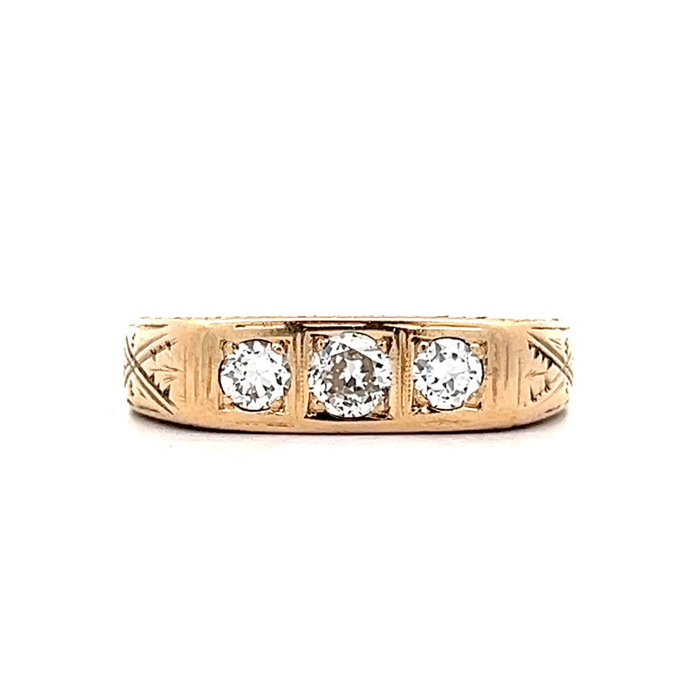 Antique Men's Three Stone Diamond Ring in 14k Yellow Gold – Filigree ...