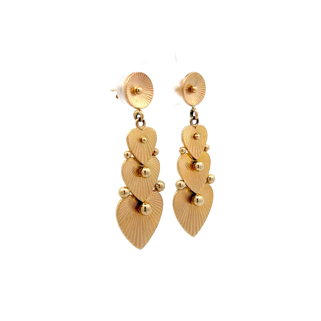 Stacked Heart Drop Earrings in 14k Yellow Gold - Filigree Jewelers