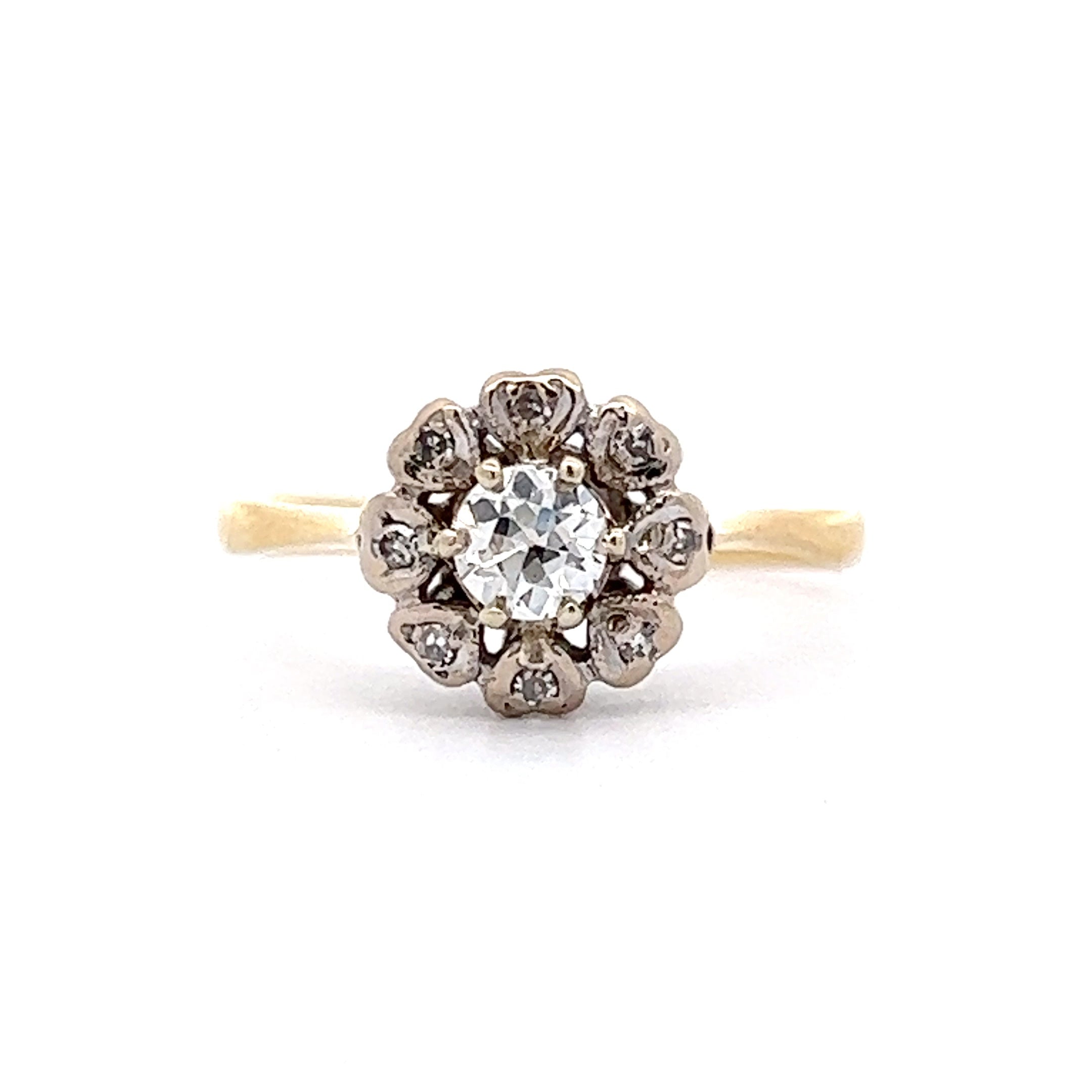 Vintage Mid-Century Cluster Diamond Engagement Ring in 14k Yellow & Wh ...