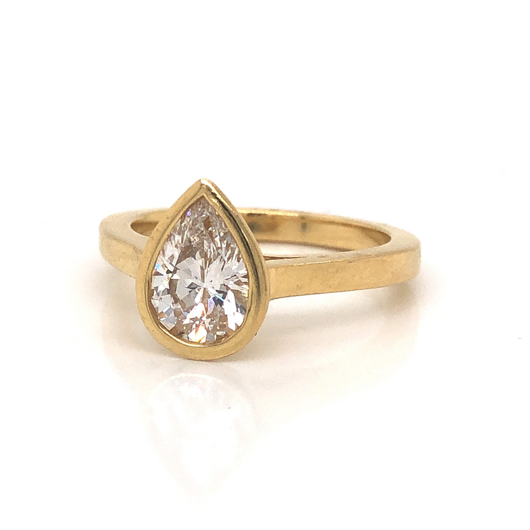 Pear Cut Bezel Set Diamond Engagement Ring in 18k Yellow Gold ...