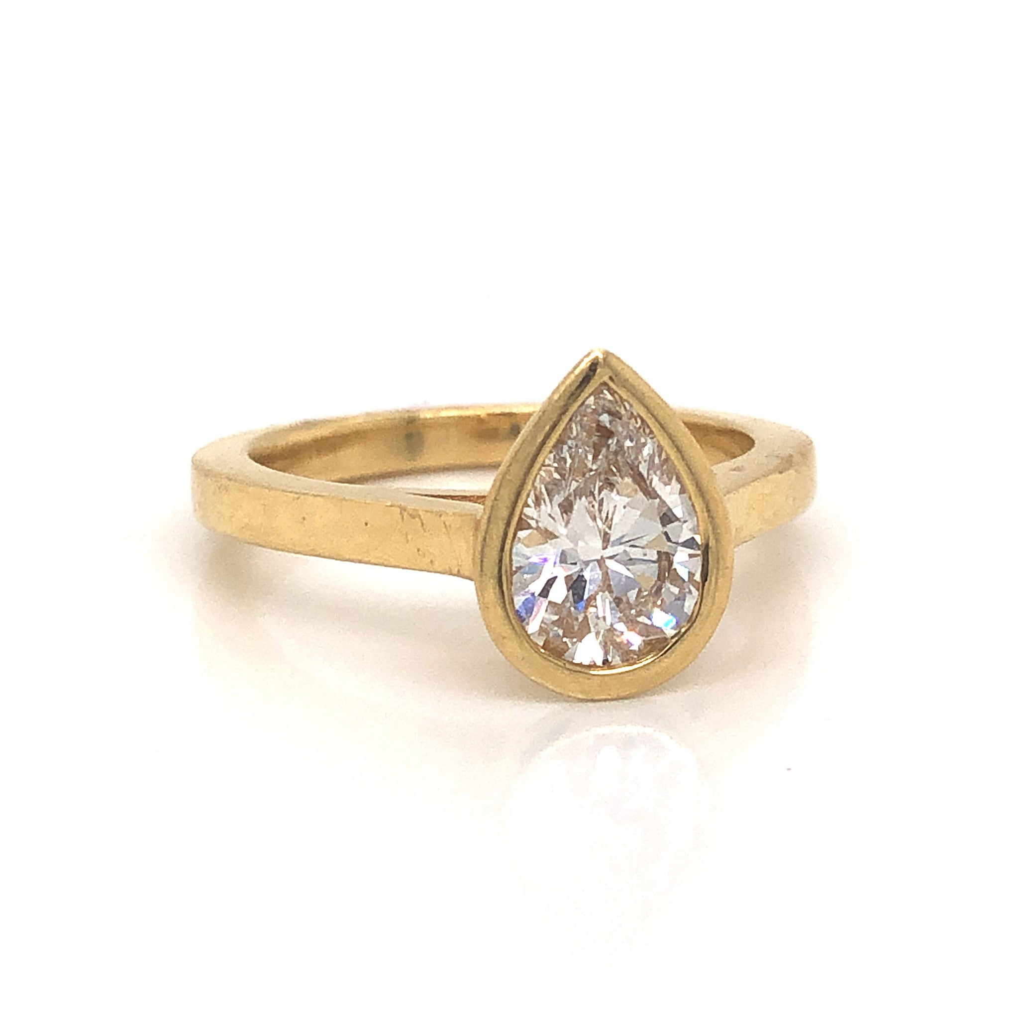 Pear Cut Bezel Set Diamond Engagement Ring in 18k Yellow Gold ...