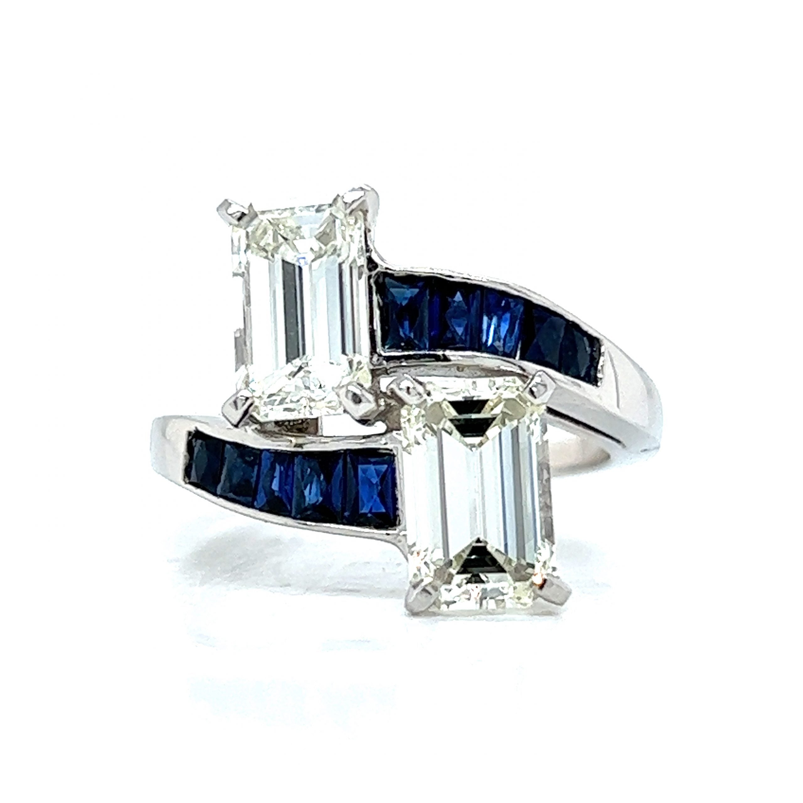 Diamond & Sapphire Bypass Engagement Ring in Platinum – Filigree Jewelers