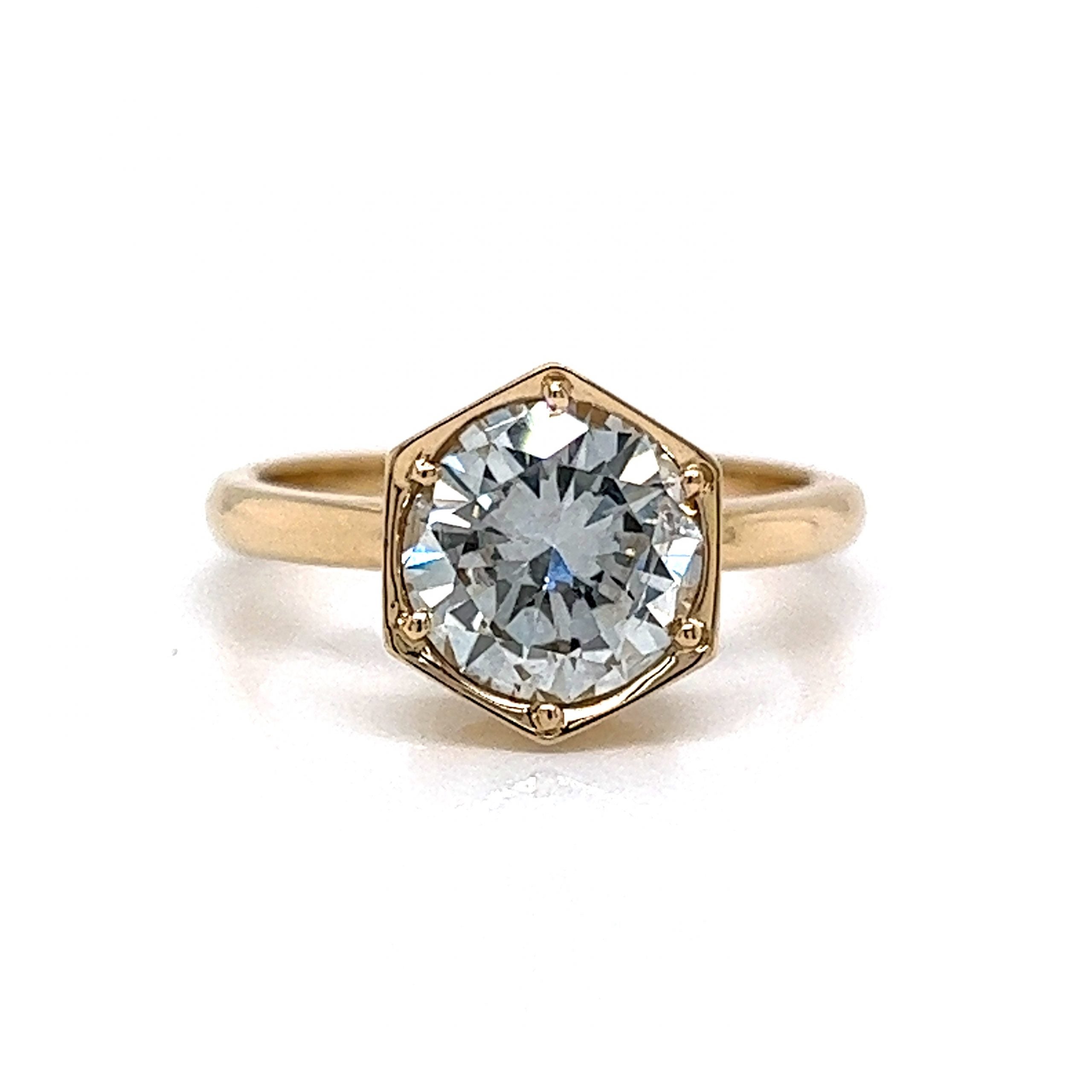 Hexagon Bezel Set Diamond Engagement Ring in 14k Gold - Filigree Jewelers