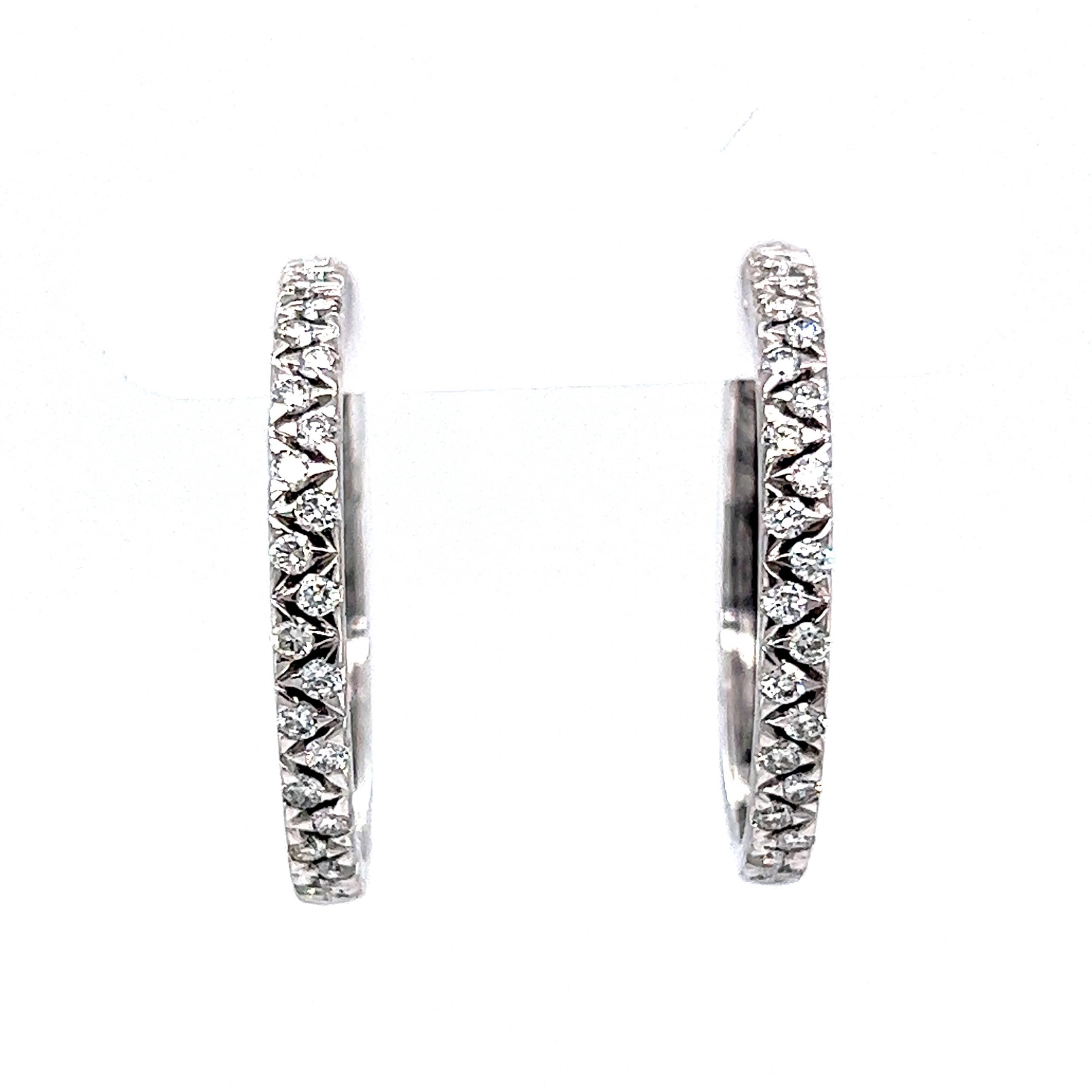 Alternating Diamond Hoop Earrings in 14k White Gold