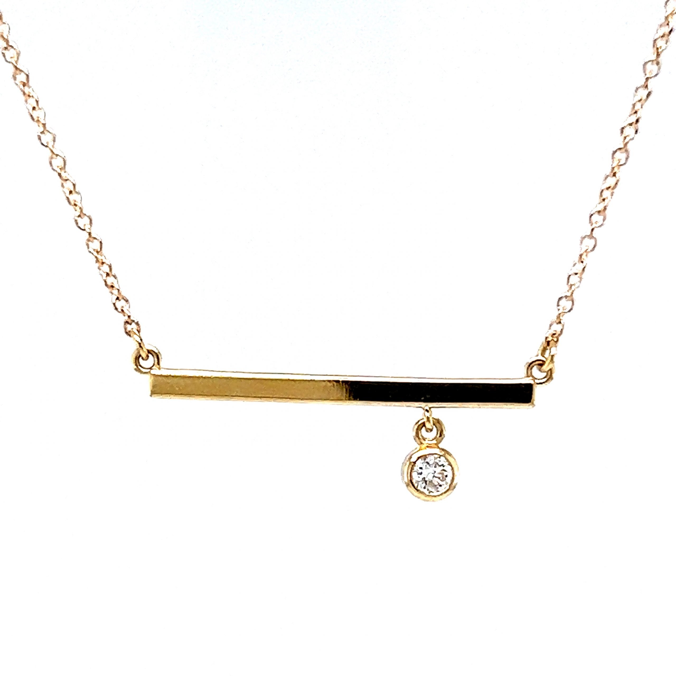 Bezel Set Diamond Bar Pendant Necklace in 14k Yellow Gold - Filigree ...