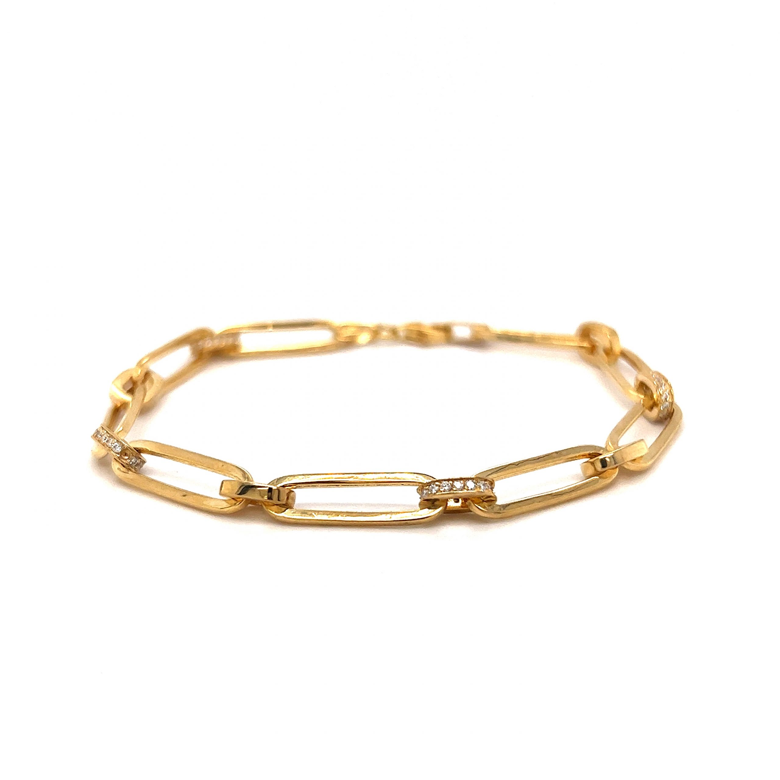 Pave Diamond Link Paperclip Chain Bracelet in 14k Yellow Gold ...