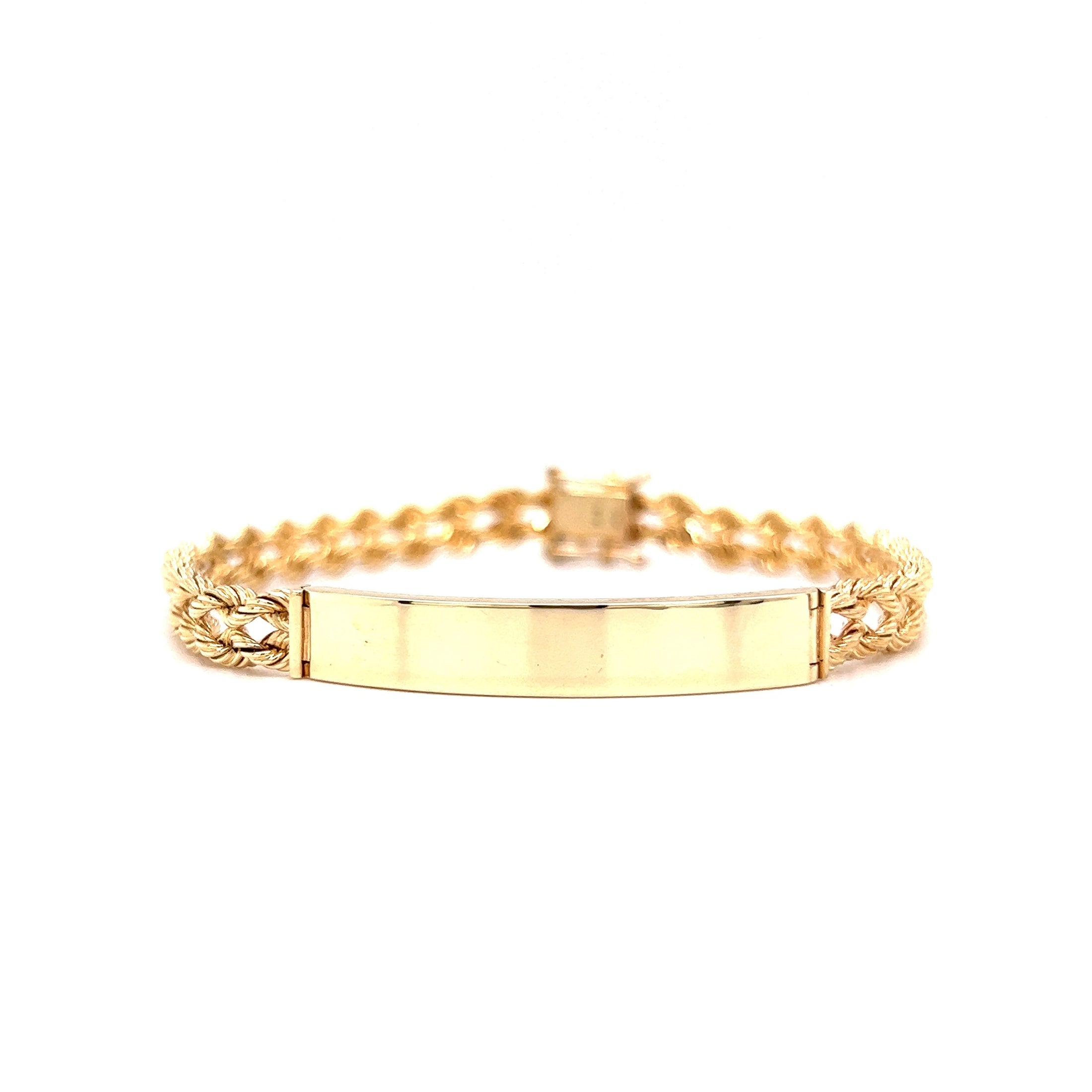 Braided Chain ID Tag Bracelet in 14k Yellow Gold – Filigree Jewelers