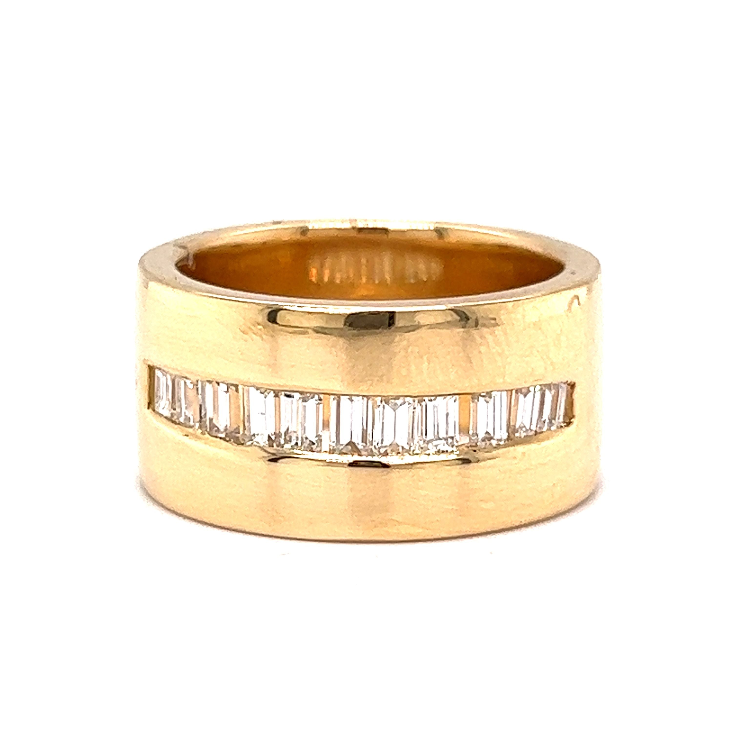 Wide Channel Set Baguette Diamond Band in 18k Yellow Gold – Filigree ...