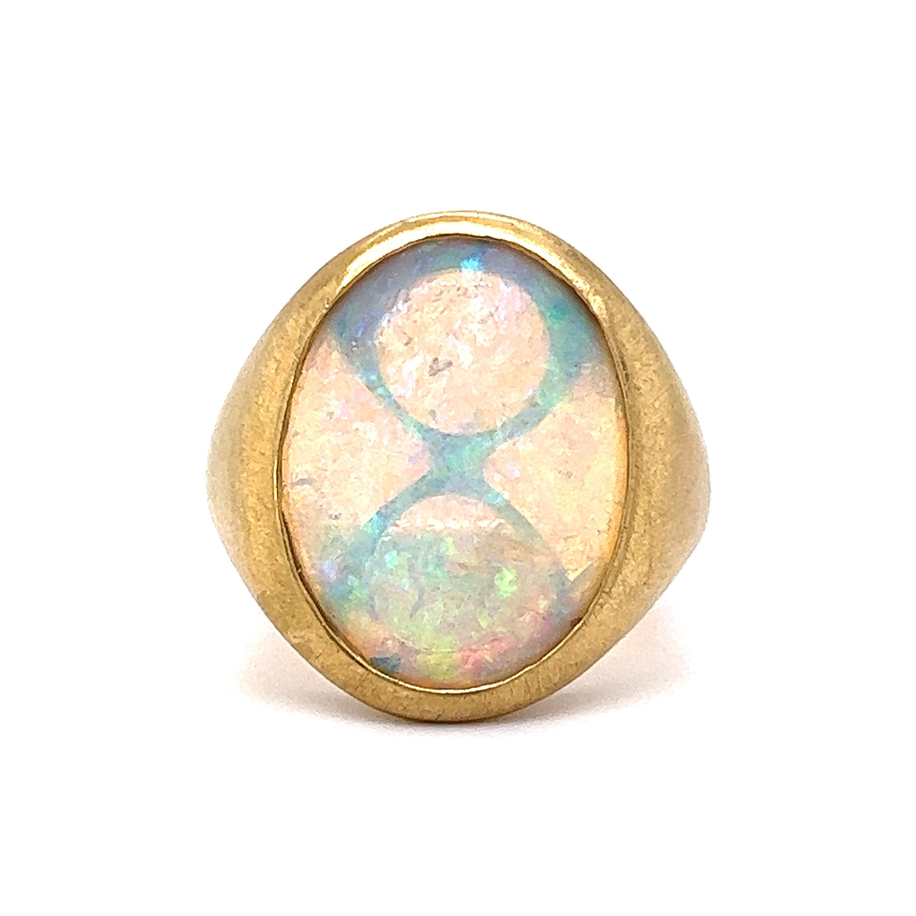 Mid-Century Bezel Set Opal Cocktail Ring in 18k Yellow Gold – Filigree Jewelers